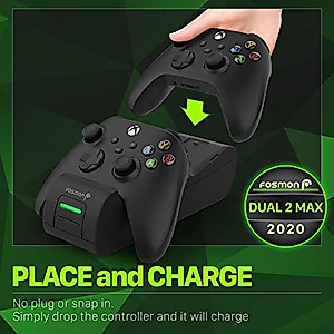 Fosmon Dual 2 MAX Charger with 2x 2200mAh Rechargeable Battery Pack Compatible with Xbox Series X/S(2020), Xbox One/One X/One S Elite Controllers, High Speed Charging Docking Station Kit - Black