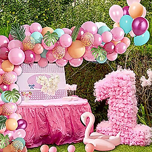 124Pcs Tropical Flamingo Balloon Arch Garland Kit 40" Flamingo Balloons Hot Pink Confetti Balloons Tropical Palm Leaves 4 Tools Hawaiian Luau Birthday Wedding Baby Shower Party Decorations Supplies