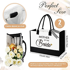 2 Pieces Mother of Bride and Groom Gift Set, Canvas Tote Bag for Mother of the Groom Mother of the Bride, Wedding, Engagement, Bridal Shower for Parents Future Mother in Law Gifts, Shoulder Bag Bulk