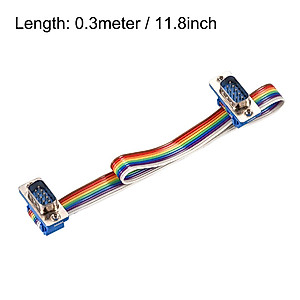 uxcell IDC Rainbow Wire Flat Ribbon Cable DB9 Male to DB9 Male Connector 2.54mm Pitch 11.8inch Length