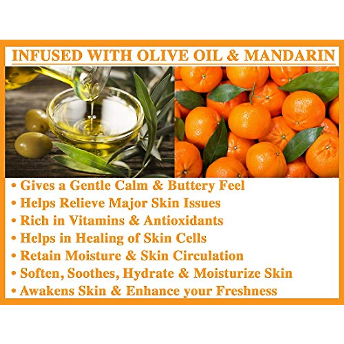 Olivia Care Bath & Body Bar Mandarin Soap 4 Pack Gift Box Organic, Vegan & Natural Contains Olive Oil Repairs, Hydrates, Moisturizes & Deep Cleans Good for Sensitive Dry Skin Made in USA