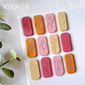 Keoker Polymer Clay Texture Sheets, Birth Month Flower Clay Texture Mat for Making Earrings Jewerly, Polymer Clay Earrings Tools, Floral Clay Texture Stamps