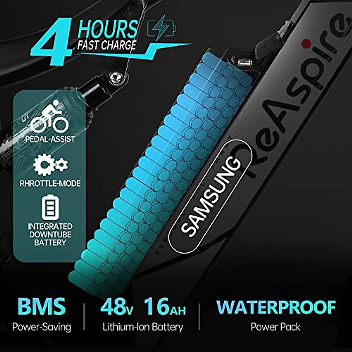 FIOTAS ReAspire Electric Bikes Adult 750W BAFANG Motor Ebike 48V 16Ah Lithium Battery 26'' Fat Tire E Bikes 50 Miles Mountain Snow Beach Electric Bicycle Dual Shock Absorbers Shimano 8-Speed (Black)