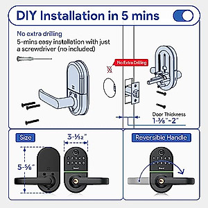 Smart Keypad Door Lock with Handle: Keyless Entry Door Lock for Front Door - Fingerprint Door Lock - Electronic Digital Door Lock - Code Door Lock for Home, Apartment, Office - Easy Installation