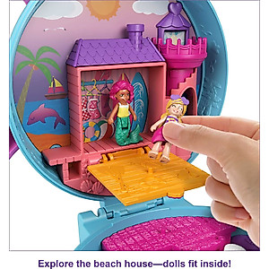 Polly Pocket Compact Playset, Dolphin Beach with Micro Polly, Mermaid Doll & Accessories, Travel Toys with Surprise Reveals