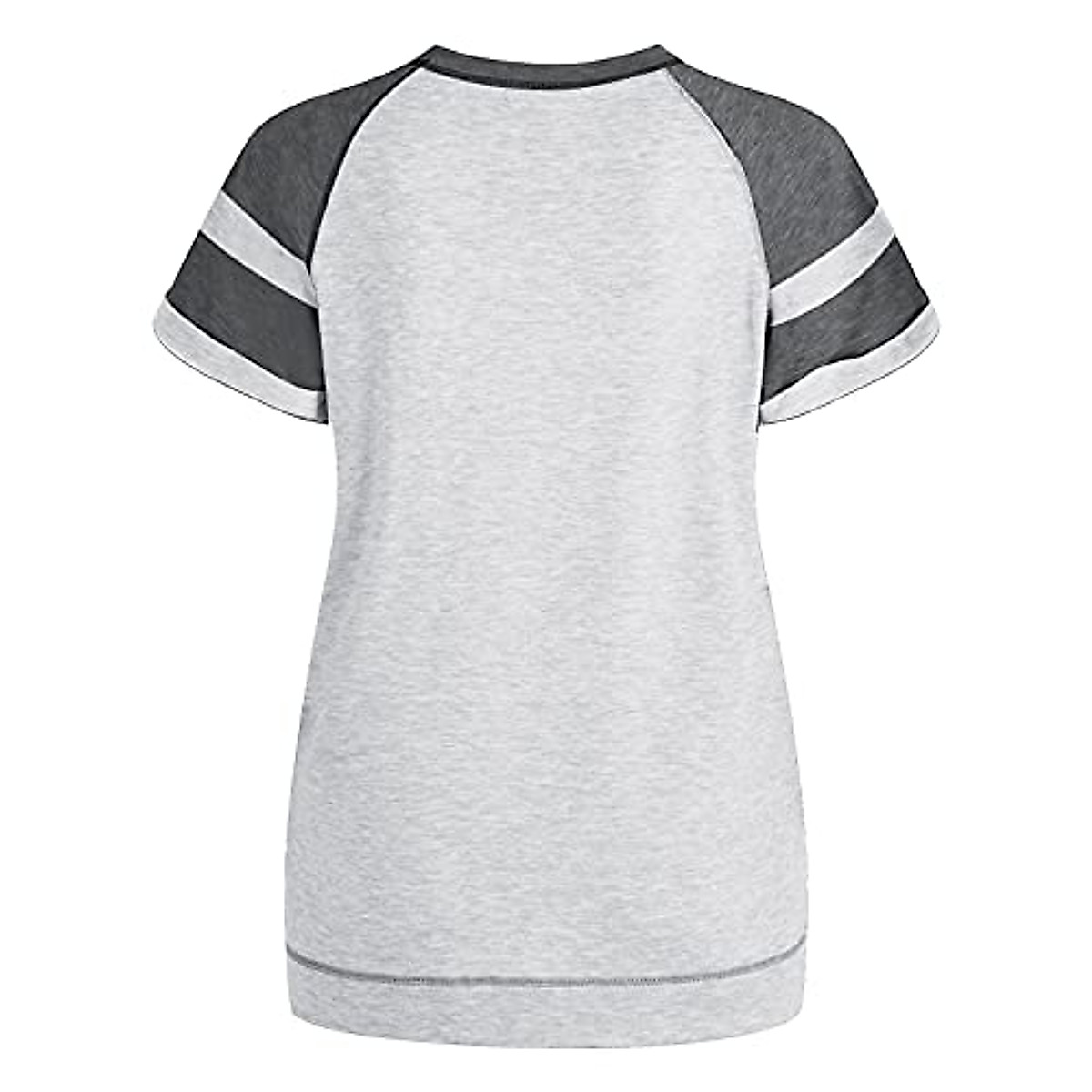 wodceeke Short-Sleeved V-Neck T-Shirt For Women Casual Loose splicing Tee Summer All-Match Basic Blouse Tops (White, XXL)