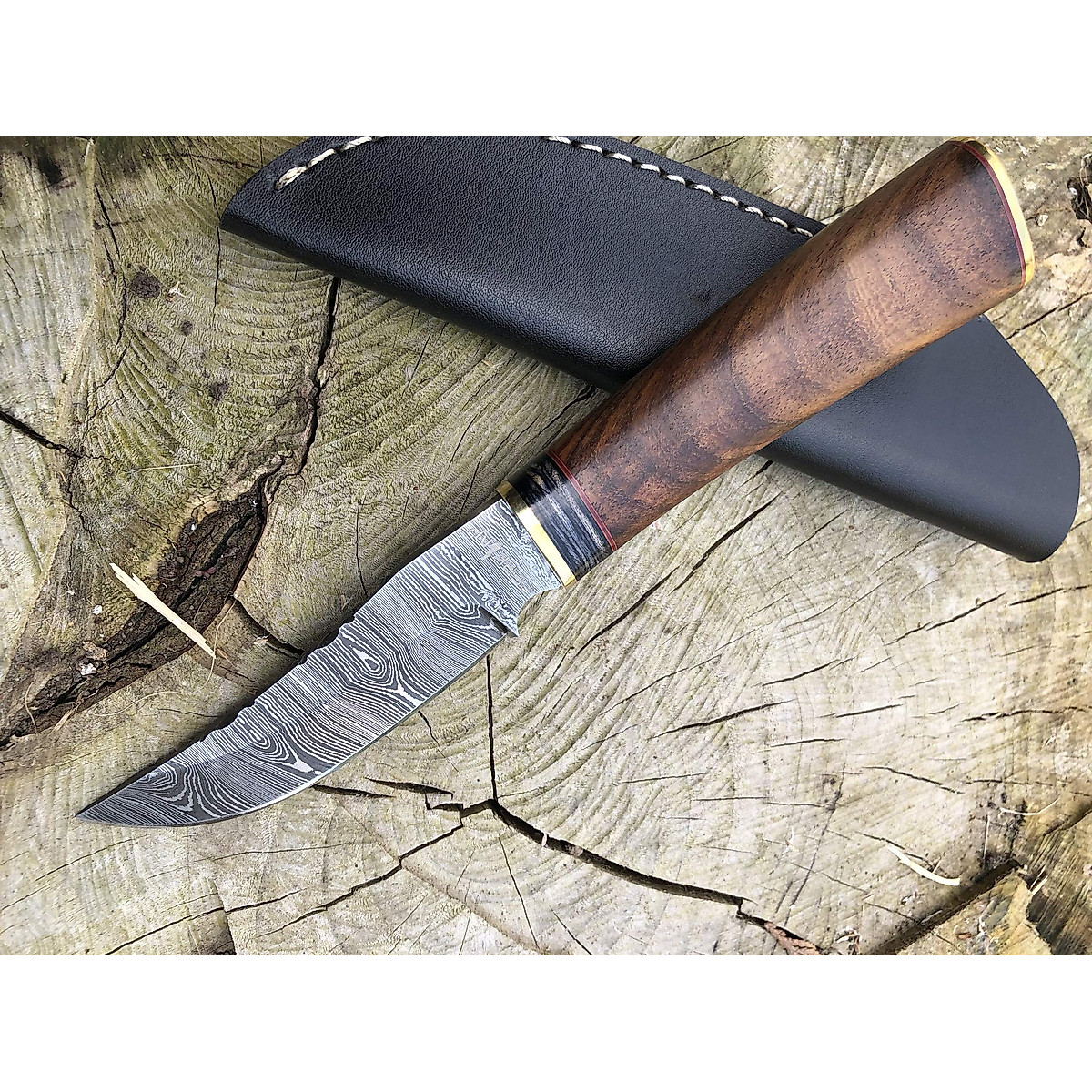 Perkin 7.5 Inches Damascus Steel Hunting Knife With Sheath SK900