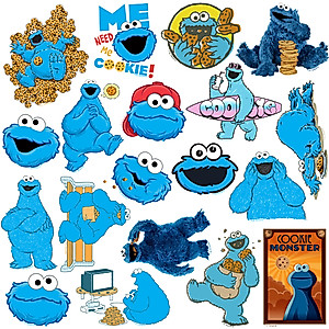 Sesame Street Cookie Monster 50ct Vinyl Large Deluxe Stickers Variety Pack - Laptop, Water Bottle, Scrapbooking, Tablet, Skateboard, Indoor/Outdoor