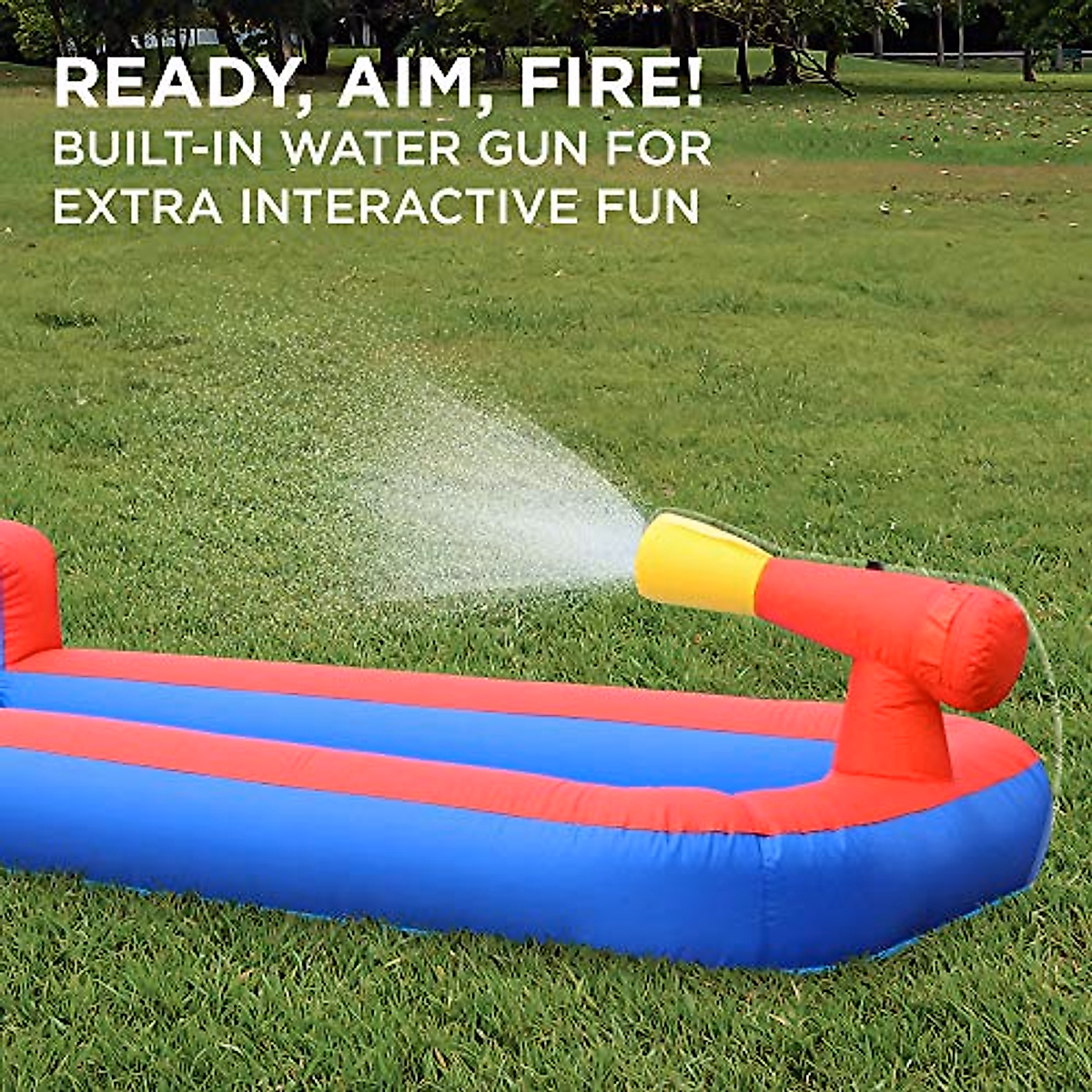 Sunny & Fun Compact Inflatable Water Slide Park – Heavy-Duty Nylon for Outdoor Fun - Climbing Wall, Slide, & Small Splash Pool – Easy to Set Up & Inflate with Included Air Pump & Carrying Case, Blue