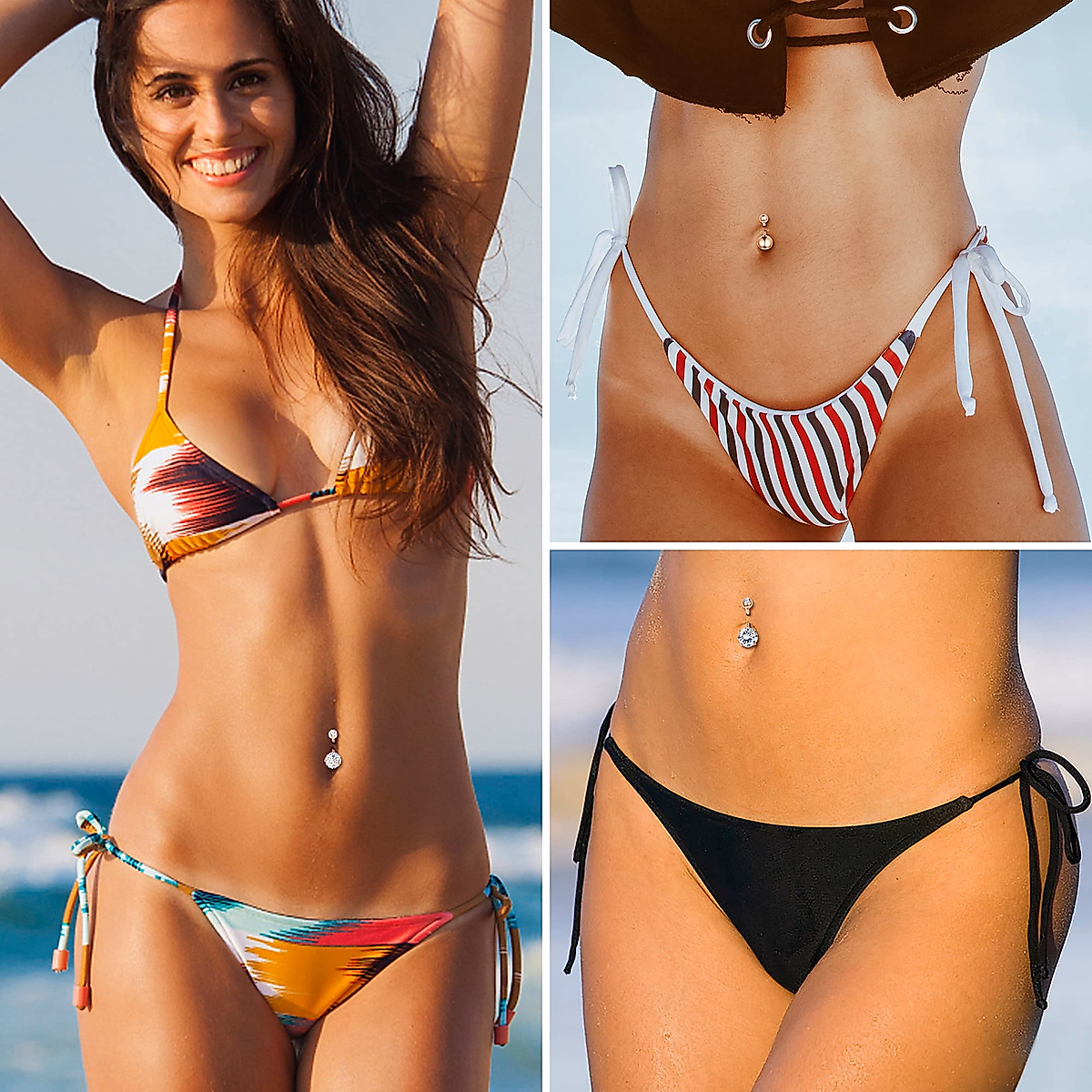 Drperfect Nipple Rings Dangle Belly Button Rings for Women 14G 316L Surgical Steel Curved Navel Barbell CZ Tongue Rings Nipple Piercing Jewelry