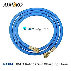 Aupoko R410A AC Refrigerant Charging Hoses, 60’’ R410A HVAC Charging Hose with 1/4’’ SAE Flare, with 800 PSI Working Pressure for R410A R22 R134A R12 R502 Air Condition System