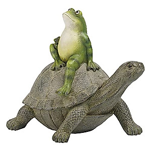 LCdecohome Frog Turtle Statue - Outdoor Garden Decor, Resin Sculpture, 10.5 x 6.5 x 8.5 Inch