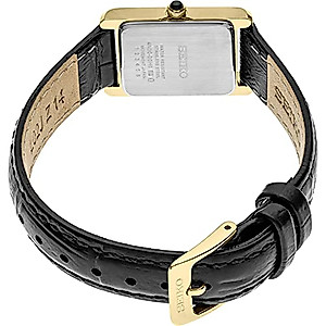 Seiko SWR054 Women's Watch - Water Resistant with Gold-Tone Stainless Steel Rectangular Case, White Dial with Roman Numerals, Black Leather Strap