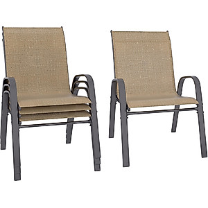Betterhood Patio Chairs Set of 4, Stackable Outdoor Dining Chairs Set with Breathable Seat Fabric, All-Weather Powder-Coated Metal Frame for Deck, Pool Side and Backyard, 350LBS Capacity (Khaki)