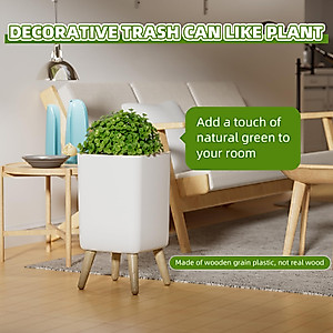 TODAYGO Nordic Trash Can with Plant Styled Lid, 2.6Gal/10L Small Bathroom Trash Can Dog Proof, Decorative Modern Plastic Waste Basket for Office, Study Room, Outside Pet Waste Container,Cream White