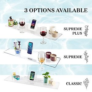 Rebecca Luxurious Bath, 32" Classic- Clear Bathtub Tray Caddy Tub Shelf, Spa Board Luxury Bathroom Bath tub Table, Waterproof Acrylic Tub Caddy Fits Across Bathtub, Book Rack, iPad, Easy To Clean(32")