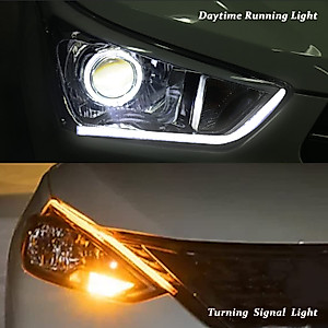 2PCS Car LED Strip Lights, 24inch LED Headlight Strip Daytime Running, Flexible Waterproof LED Headlight Strips Dual Color Turn Signal, Super Bright Waterproof 12V LED Tube (White/Yellow)