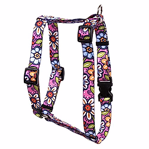 Yellow Dog Design Pink Garden Roman Style H Dog Harness, Small/Medium-3/4 Wide fits Chest of 14 to 20"