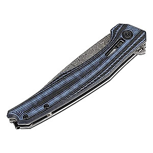 STANBIK EDC Damascus Pocket Knife With Sheath ,Black And Blue Handle with clip,3.46" Damascu Blade Folding Knife for Outdoor Survival Hunting Hiking Fishing Camping.