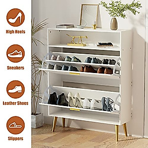 JOZZBY Shoe Cabinet for Entryway, White Narrow Shoe Cabinet with 2 Flip Drawers Slim Shoe Storage Cabinet Freestanding Shoe Organizer Hidden Show Cabinet for Entryway, Hallway, Living Room