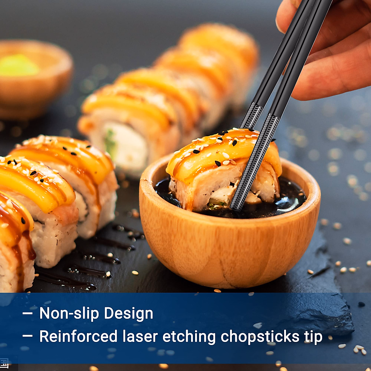 5 Pairs Black Stainless Steel 18/10 Chopsticks Reusable, Metal Non-slip Chopsticks, Korean Japanese Chinese Chopsticks, Gift Set