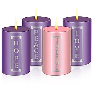 MTLEE Set of 4 Christmas Advent Candles with Words Pillar Candles Advent Wreath Candles for Adult Home Wedding Advent Rings Wreaths Church Receptions Celebrations, Purple Pink (2 x 3'')