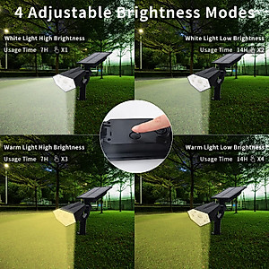 AB-1 2 Pack Solar Landscape Spot Lights Outdoor, Color Adjustable from White Light to Warm Light,2-in-1 4 Modes Waterproof Solar Powered Lights for Yard Garden Patio Driveway Pool