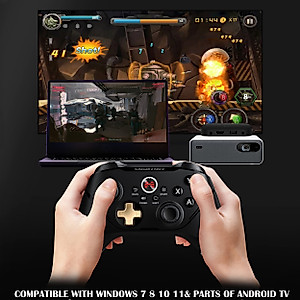 BEITONG Asura 2 Pro PC Game Controller Wireless Gamepad Joystick Hall Effect Trigger For Windows 7 8 10 11,Android TV,Steam,Tesla,Simulator,with Programmable M Buttons (Black Gold)