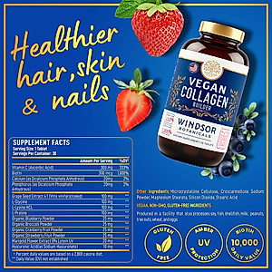 Vegan Collagen for Women and Men - Organic Superfood, Amino Acids Glycine, Lysine, Proline for Healthy Skin, Hair, Nails - Plant-Based Collagen Booster Supplements - 60 Gluten-Free Vegetarian Pills