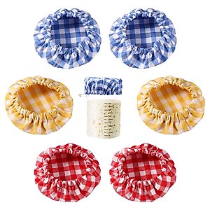 6pcs Jar Cloth Covers, Plaid Cloth Jar Covers Elastic Unbleached Cloth lid Reusable Sourdough Starter Bowl Cover Dough Basket Cover Preserving Lids for 3-4 Inch Jar Mouth Baking Supplies