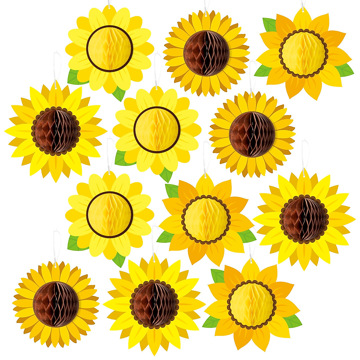 A1diee Sunflower Tissue Pom Poms - Yellow Flowers Wall Hanging Swirls Party Decorations Retro Boho Birthday Banner Baby Shower Bridal Wedding Classroom Backdrop Supplies Favor Décor 6.5" 6.2"