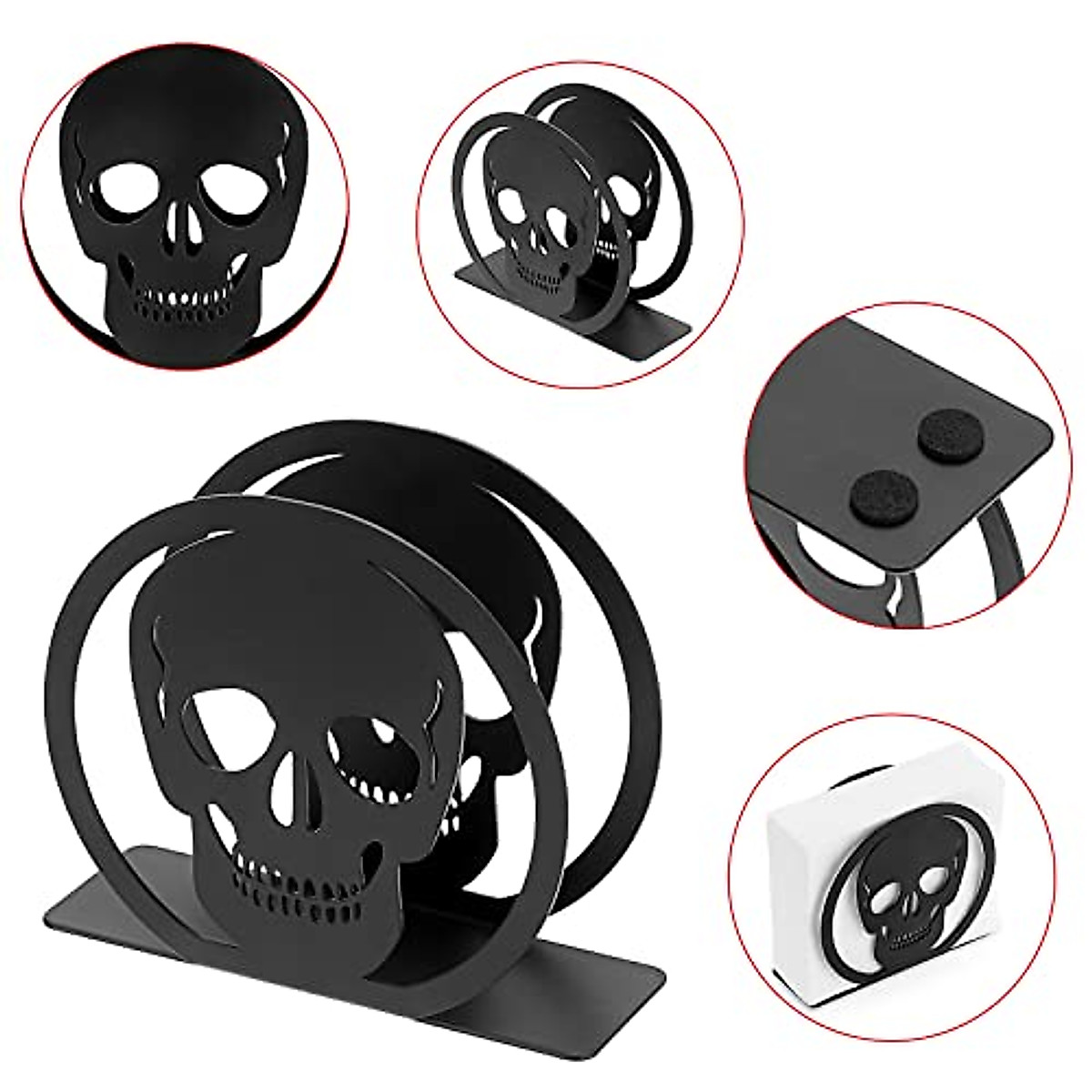 Sumnacon 2Pcs Metal Napkin Holders - Stylish Cocktail Napkin Holders for Tabletop Kitchen Countertop Dining Table, Decorative Guest Towel Holders for Picnic Party Wedding Dining, Black Skull
