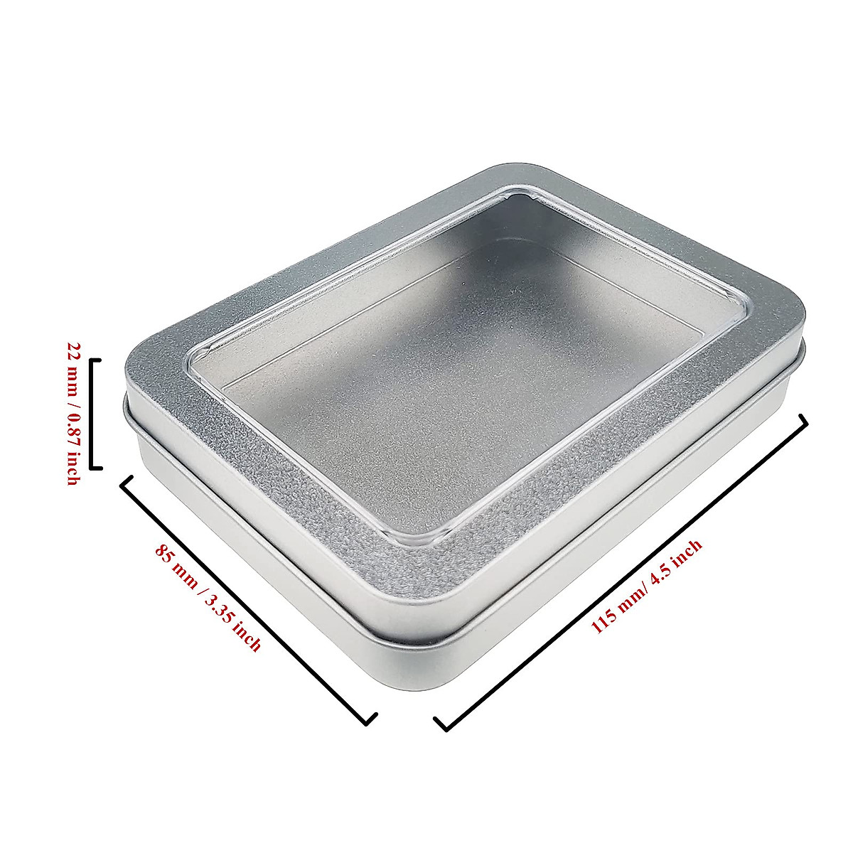 Goodma 12 Pieces Rectangular Empty Metal Tins Home Storage Containers Organizer Mini Box with Clear Window Lid, 4.5 x 3.35 x 0.87 inch (Silver)