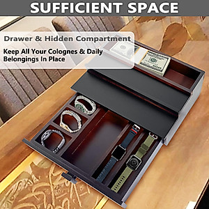 Montex Cologne Organizer For Men 3 Tier Wooden Perfume Organizer with Drawer and Secret Storage, Extra Space for Necklace, Bracelet and Ring, Great Gift for Men