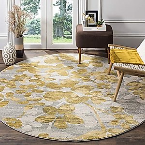 SAFAVIEH Evoke Collection 6'7" Round Grey / Gold EVK236P Floral Non-Shedding Dining Room Entryway Foyer Living Room Bedroom Area Rug