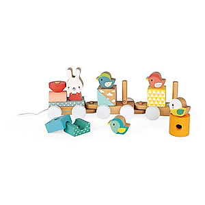 Janod World Wildlife Federation - Pull Along 21 Piece Animal Stacking Train - Ages 2+ - J08603