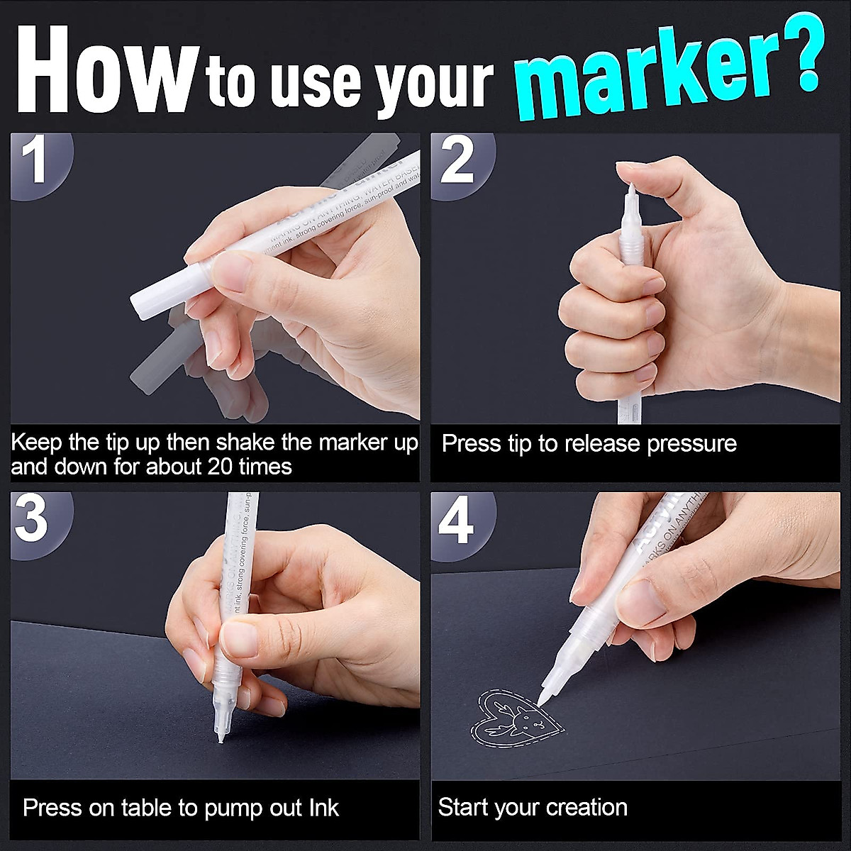 White Paint Pen Acrylic Marker: 8 Pack 0.7mm White Paint Marker for Metal, Art, Wood, Black Paper, Plastic, Ceramic, Metallic, Rock Painting, Drawing, Extra Fine Point, Ideal for Artist & Students