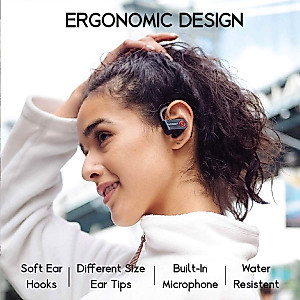 True Wireless Earbuds, Woozik Relay Wireless Headphones, Waterproof Sport TWS Headset, Stereo Earphones with Microphone, Long Playtime for Gym Running and Workouts for iOS Android