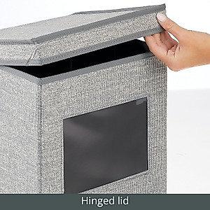 mDesign Fabric Stackable Square Cube Storage Organizer Box with Window/Attached Lid for Organizing Bedroom Closet - Holds Purses, Linens, Accessories - Lido Collection - 6 Pack - Gray