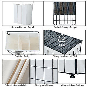 Mxfurhawa Laundry Hamper, 115.8L Laundry Basket with PP Lid, Clothes Hamper, with Divided Removable Liner Bag, Large Capacity Iron-Made Laundry Sorter Clothes Hamper for Bedroom,Bathroom (black)