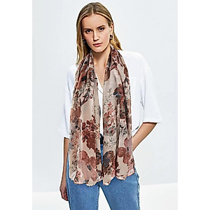 GERINLY Elegant Flower Print Scarf Feminine Shawl Wraps for Lady Professional Scarf Rectangle Hijab Face Cover (Navy)