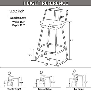 Yongqiang 24" Swivel Metal Bar Stools with Backs Set of 2 Industrial Kitchen Dining Bar Chairs with Wood Seat Matte Black
