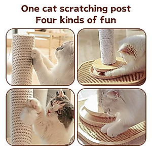 PLUROOF Cat Scratching Post, Cat Scratcher, 4-in-1 Premium Sisal Scratching Pad and Paper Rope Scratching Post with Interactive Track Toys and Dangling Plush Ball for Indoor Cats
