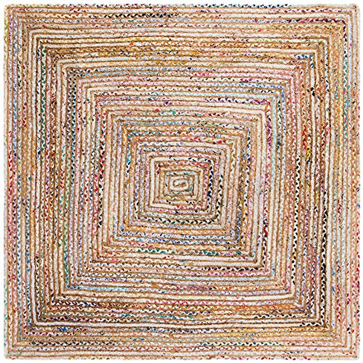 SAFAVIEH Cape Cod Collection Area Rug - 6' Square, Beige & Multi, Handmade Boho Braided Jute & Cotton, Ideal for High Traffic Areas in Living Room, Bedroom (CAP202B)