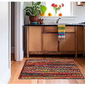 COTTON CRAFT Cotton Chindi Braid Rag Rug - Boho Farmhouse Rustic Area Accent Throw Rug - Handwoven Reversible Natural Recycled Cotton - Living Room Den Study Home Décor Gift - 2' x 3' - Multi Color