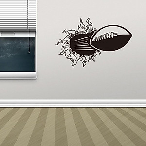 BIBITIME Rugby Break Through Wall Sticker American Football Wall Decals Vinyl Art Mural for Sport Fans Boys Bedroom Living Room