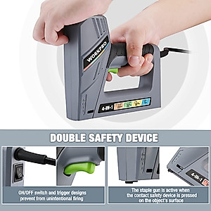 WORKPRO Electric Corded 4-in-1 Nail Gun, Professional Stapler for Wood Upholstery, Crafts, Framing, Decoration, DIY, Including 3000PCS of Staples and Nails