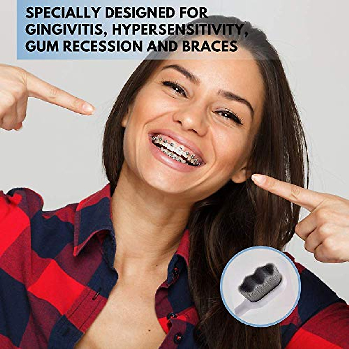 Extra Soft Toothbrush for Sensitive Gums and Teeth. Micro Nano Toothbrushes with 20,000 Ultra Soft Bamboo Charcoal Bristles. Excellent Cleaning Effect (2 Pack) (Black Wave Bristle)