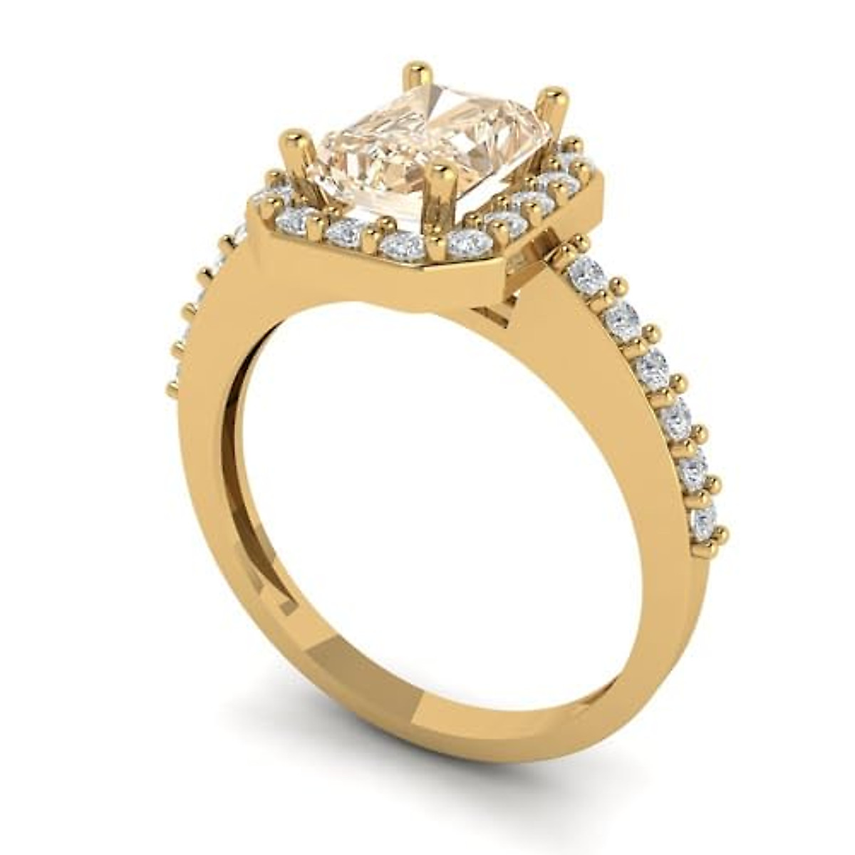 Clara Pucci 2.07 ct Emerald Cut Solitaire Halo Natural Brown Morganite Engagement Promise Anniversary Bridal Ring 18K Yellow Gold 7.5