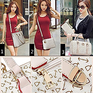 Women Handbags Set 6 PCS Tote Shoulder Crossbody Bags Clutch Top Handle Satchel Purse, Off-white, 1